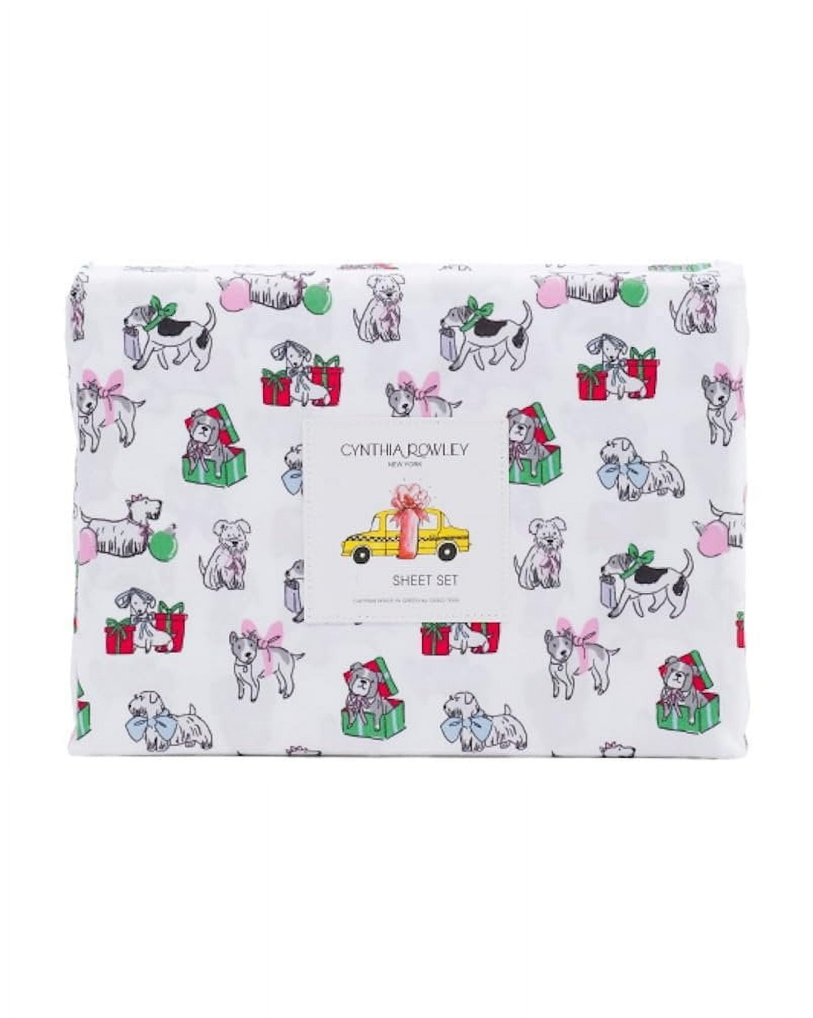 Cynthia Rowley New York Christmas Winter Sheet Set Puppy Cheer, Full ...