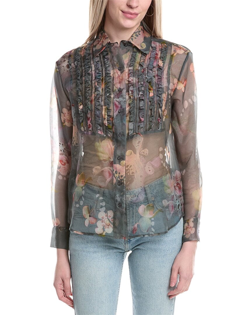 Cynthia Rowley womens Silk Organza Tuxedo Shirt, xs, Grey - Walmart.com