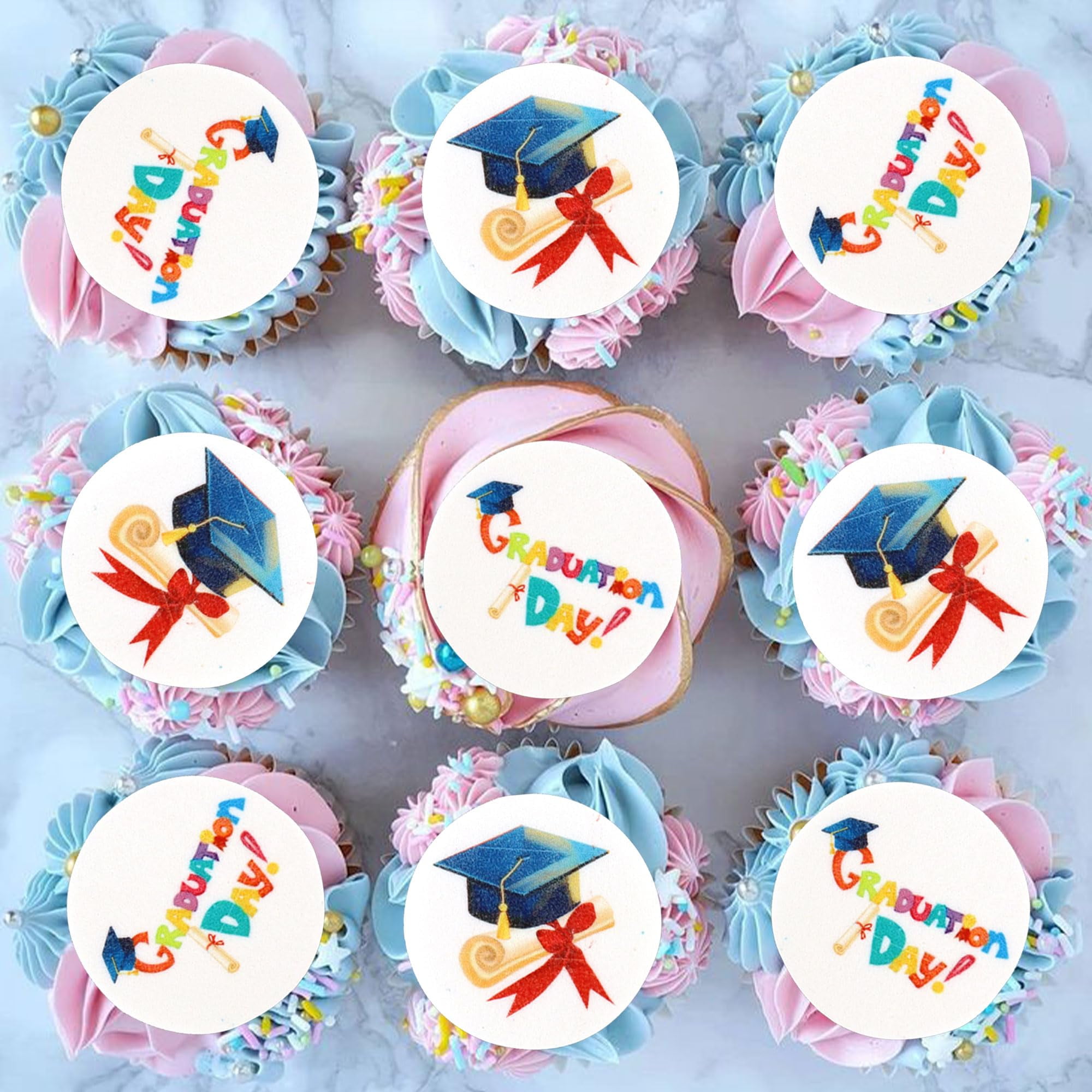 Cyodoos 40 PCS SCH4 Edible 2025 Graduation Theme Cupcake Toppers Wafer ...