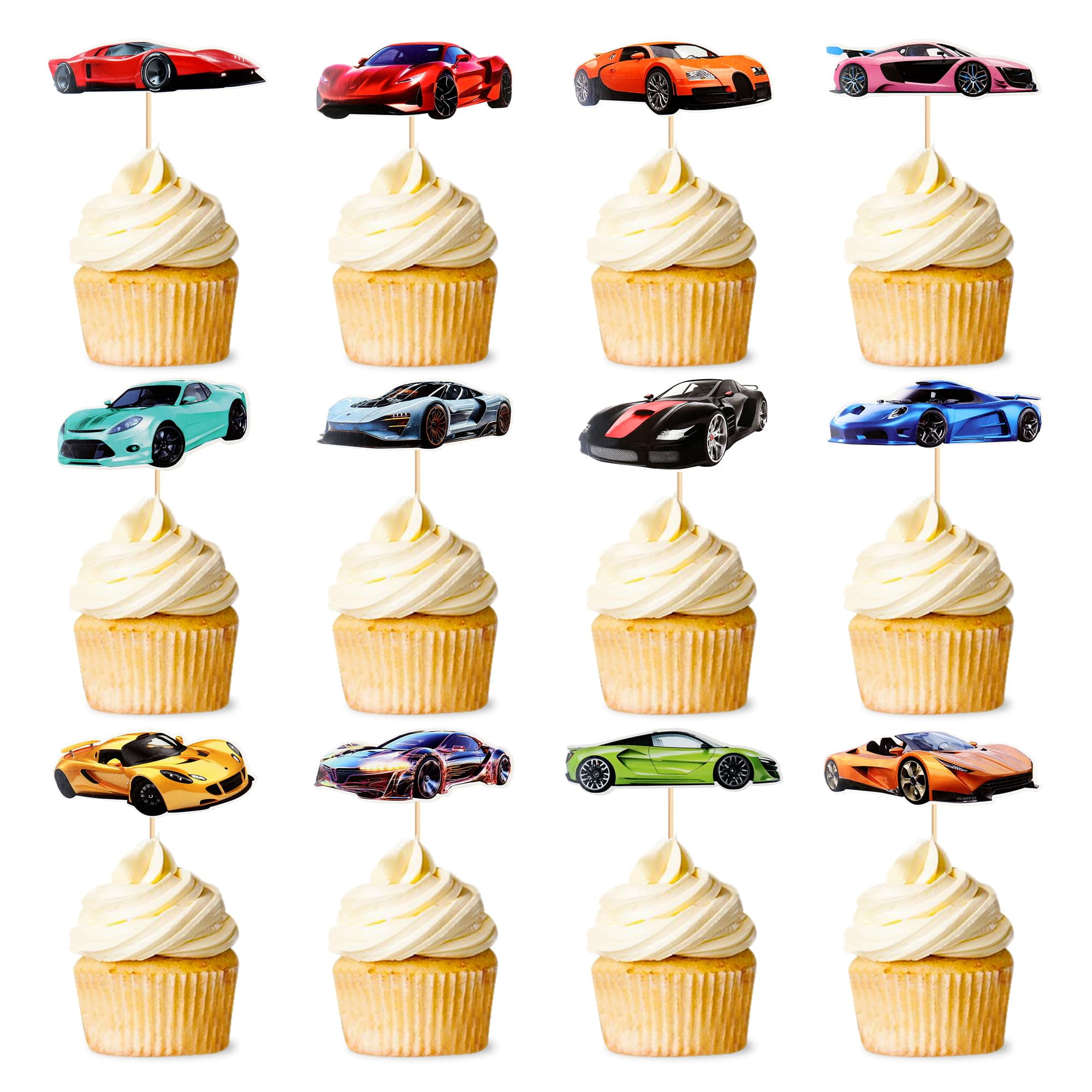 Cyodoos 48 PCS Race Car Cupcake FSH1 Toppers, Car Party Decoration ...