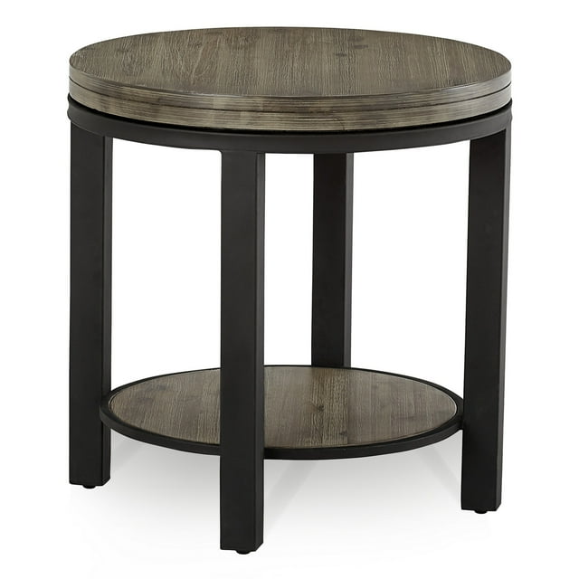 Cyon 24 Inch Round Side End Table, Black Metal Frame, Gray Wood, Open ...