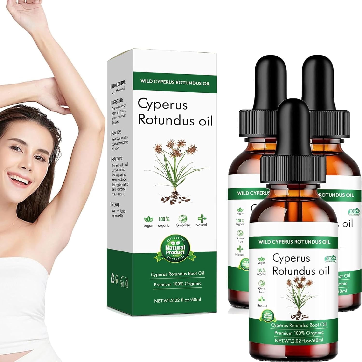 Cyperus Rotundus Oil - 100% Cyprus Oil Natural Nut Grass Oil for Reducing Body Hair Growth ...