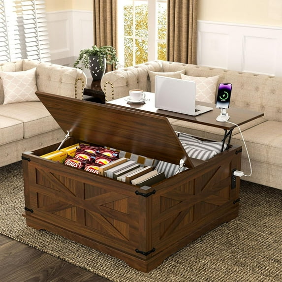 CypherX 36" Farmhouse Lift Top Coffee Table, Square Coffee Tables for ...