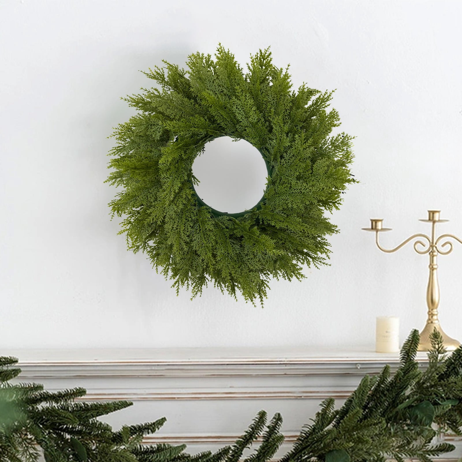 Cypress Pine Wreath 15Inch, Artificial Cedar Wreaths Faux Green Fake ...