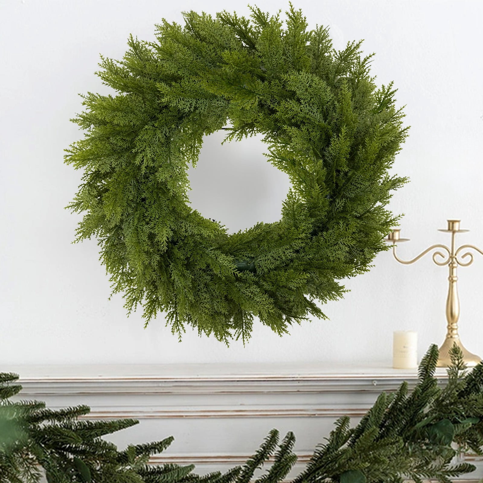 Cypress Pine Wreath 20Inch, Artificial Cedar Wreaths Faux Green Fake ...