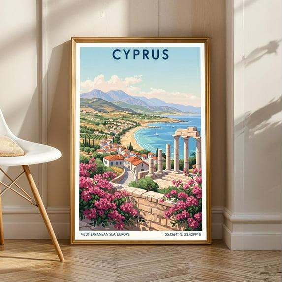 Cyprus Coastline Poster – Blue And Green Mediterranean Art ...