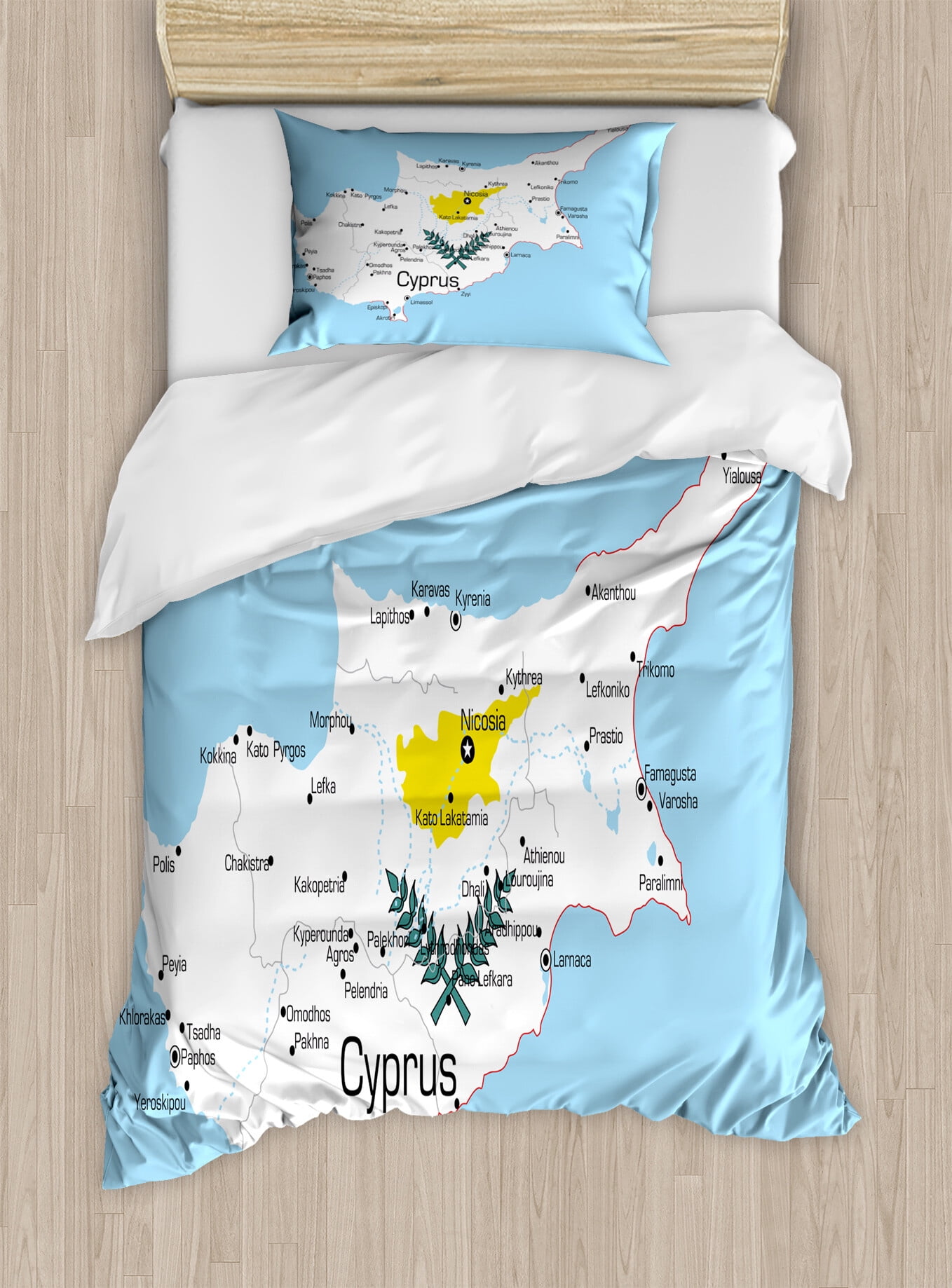 Cyprus Duvet Cover Set, United Mediterranean Island Country Map Colored ...