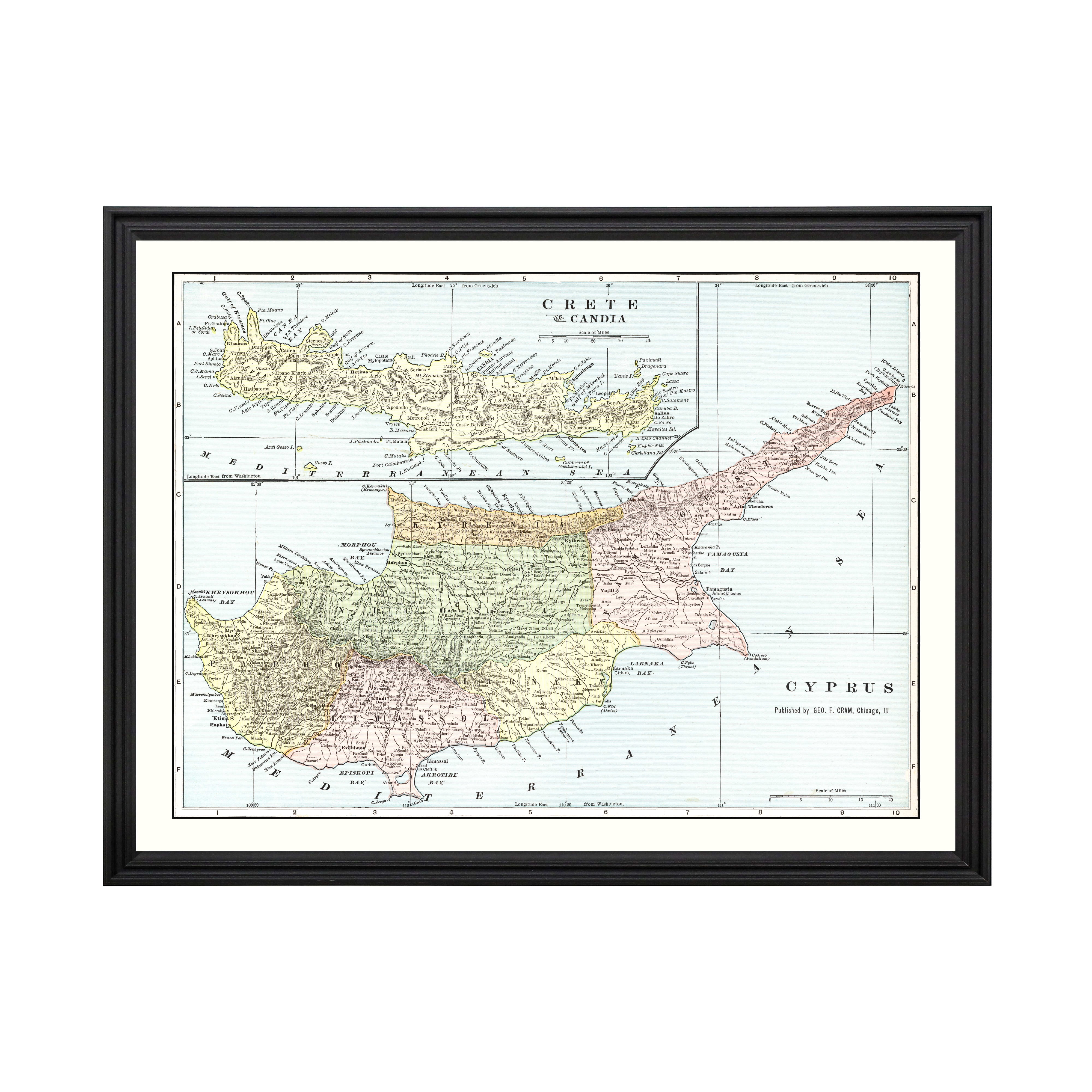 Cyprus Map, 1901 Vintage Map of Cyprus History Wall Decor Gift, Old ...