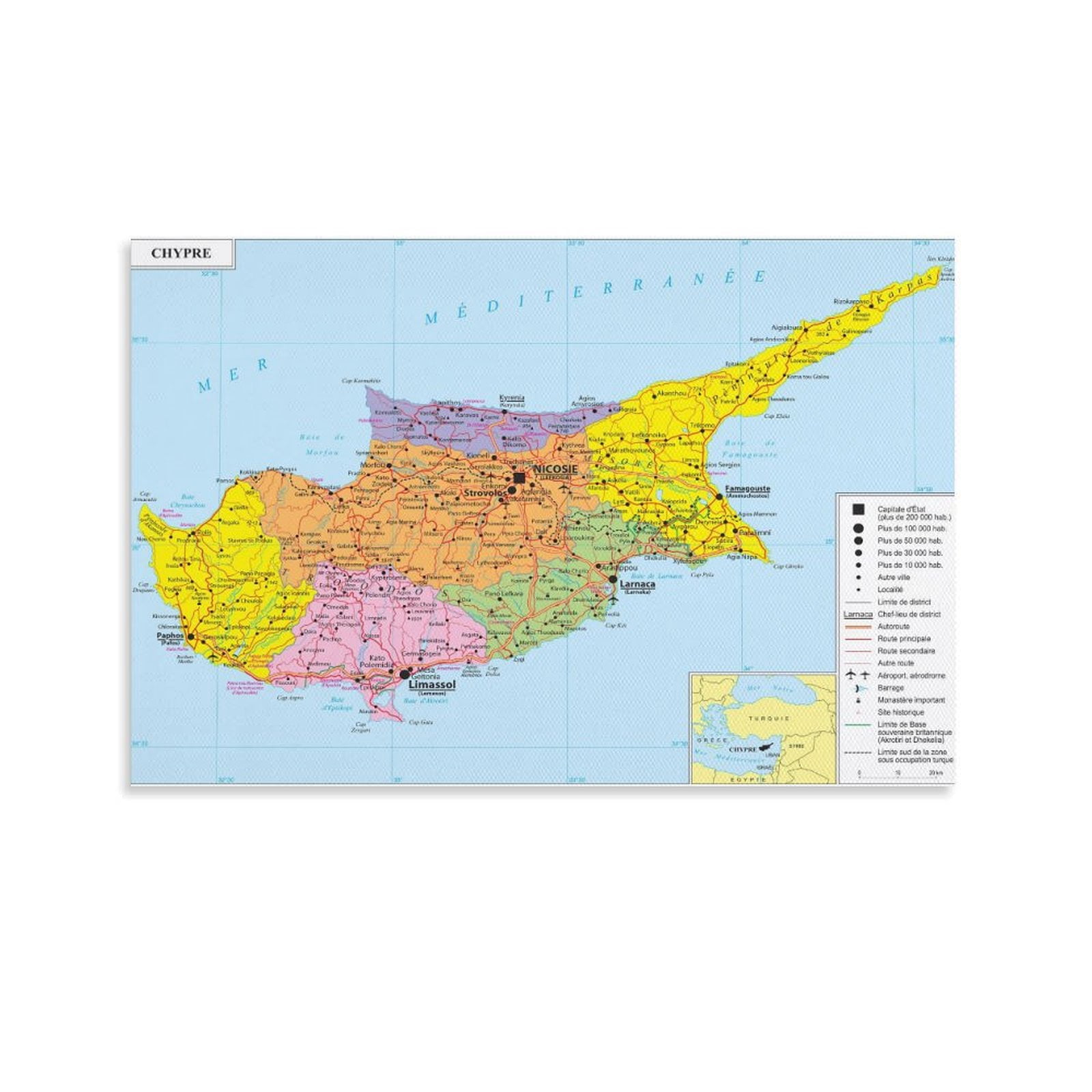 Cyprus Map Posters Painting On Canvas Wall Art Poster Scroll Picture ...