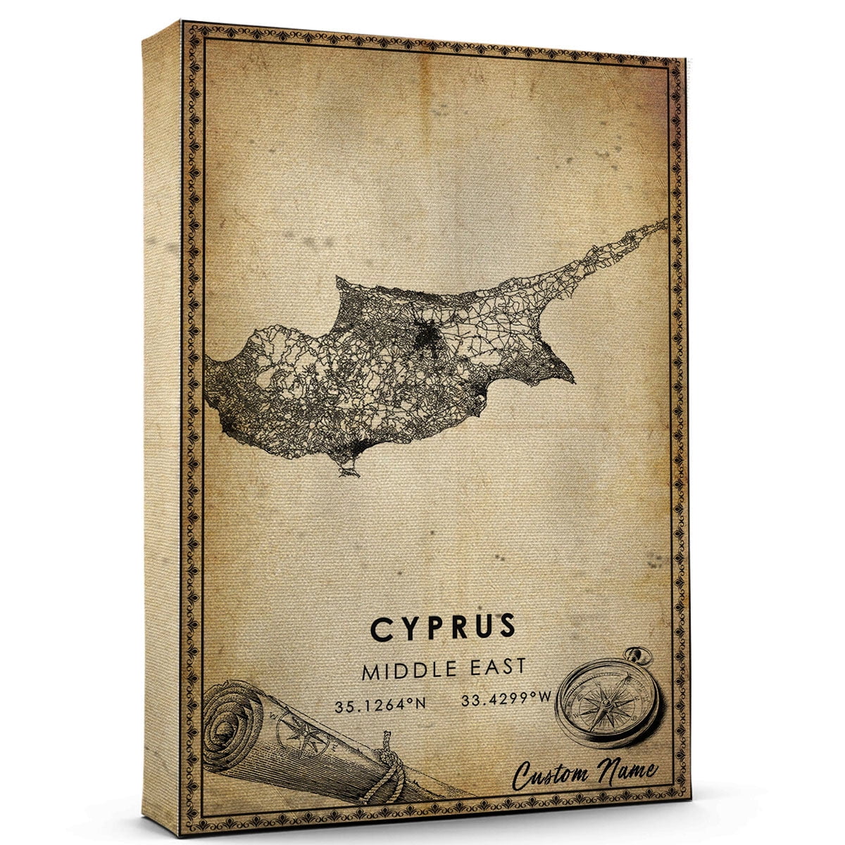 Cyprus country Map Poster, Cyprus Country road Map Art Poster, Canvas ...