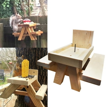 Pennington Red Cedar Picnic Table Squirrel Feeder, Holds Corn, Nuts and ...