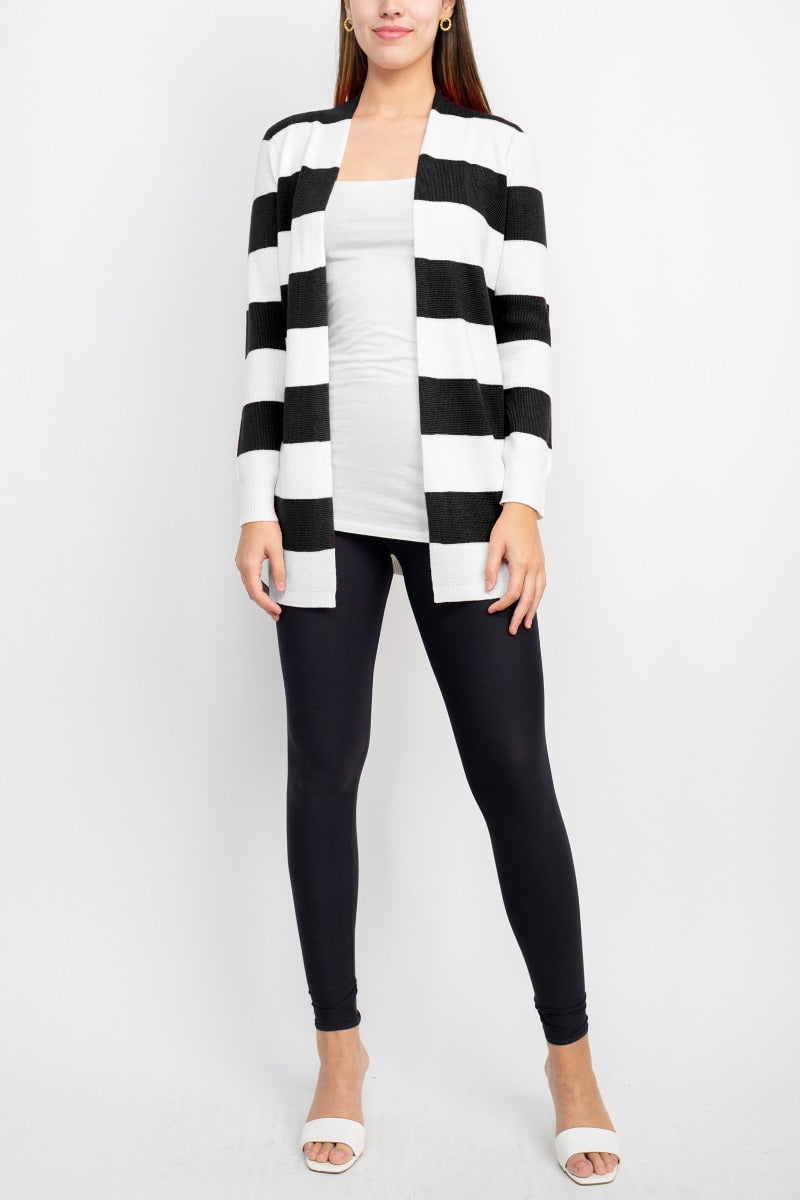 Cyrus Knits Open Front Long Sleeve Stripe Pattern Knit Cardigan by ...