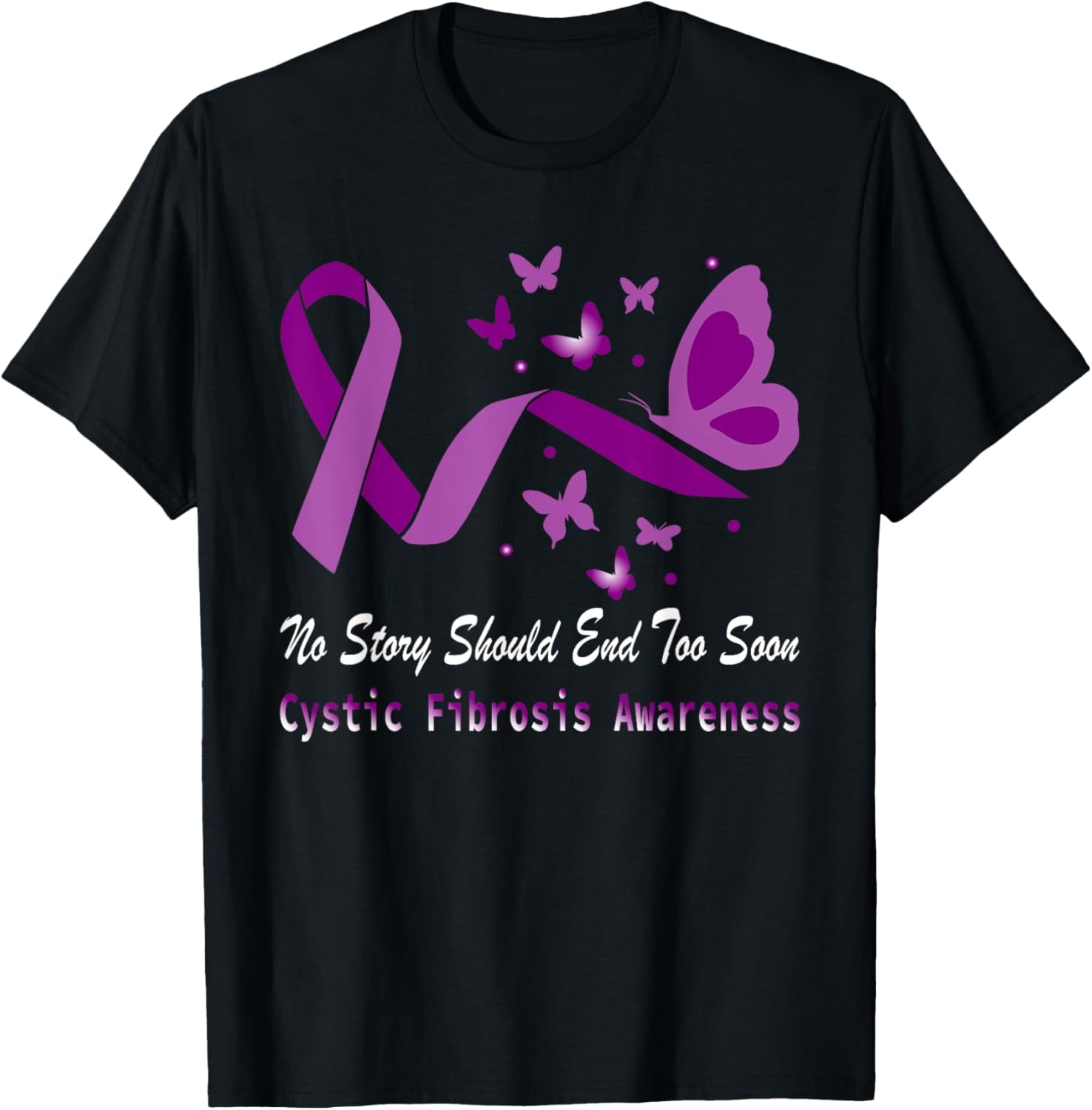 Cystic Fibrosis Awareness Butterfly Support Purple Ribbon T-Shirt ...