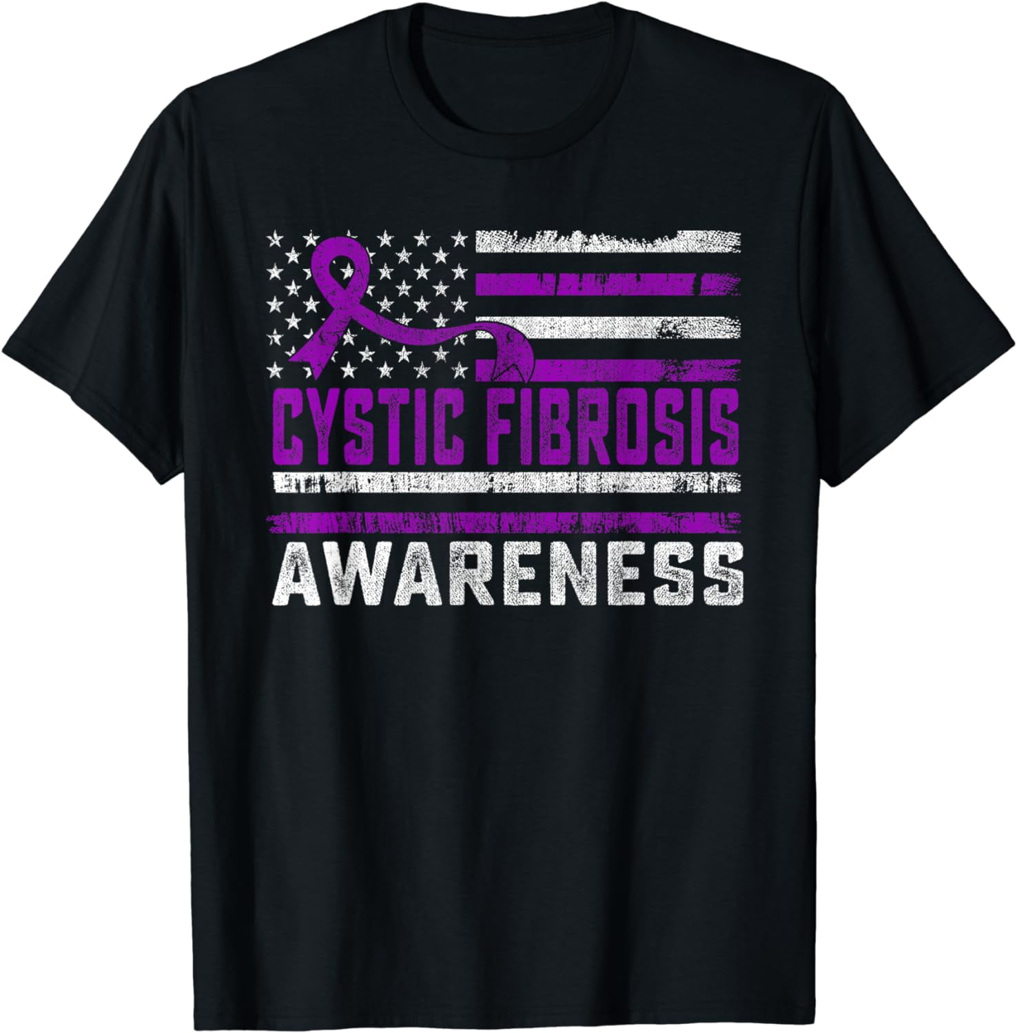 Cystic Fibrosis Awareness Month American Flag Purple Ribbon T-Shirt - Walmart.com