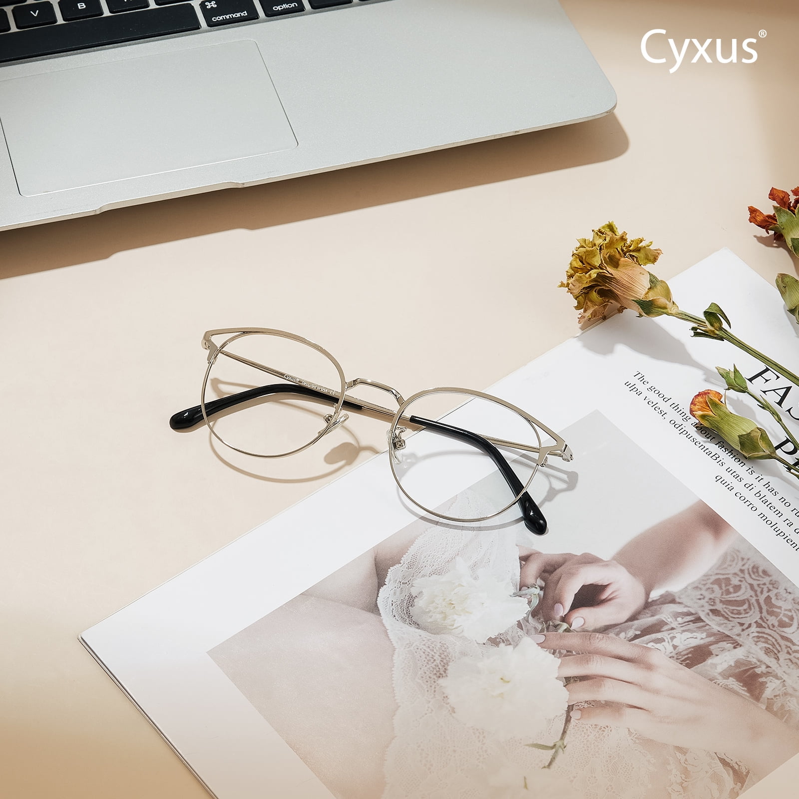 Cyxus Blue Light Glasses For Women Cat Eye Wire Frame Uv Blocking Computer Glasses Clear Lens