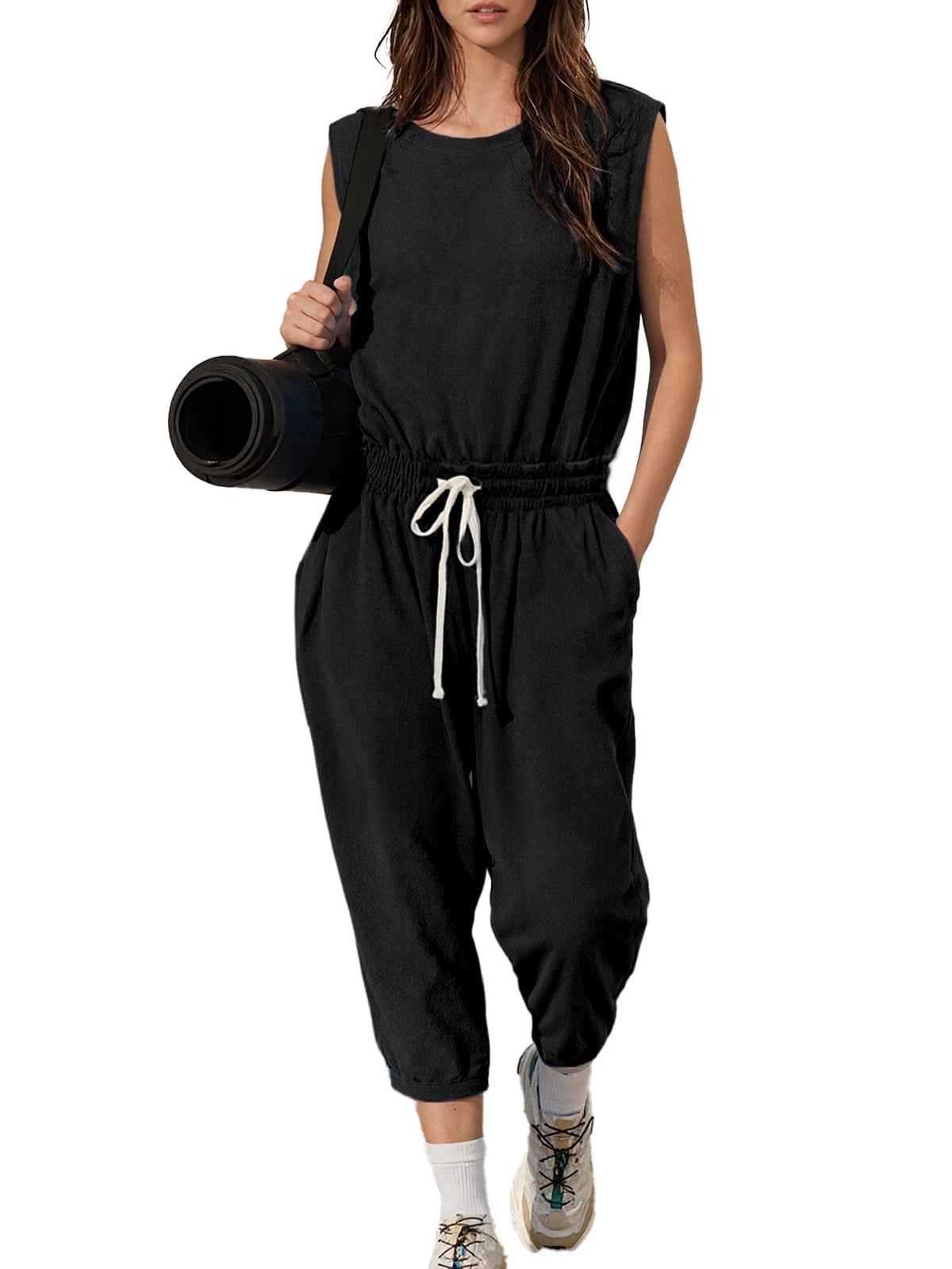 Czanzd Womens Backless Athletic Romper Sleeveless Loose Wide Leg ...