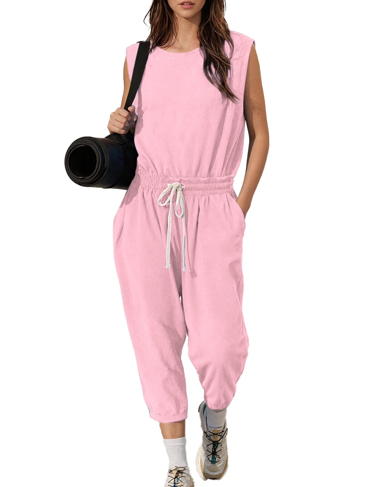 Czanzd Womens Backless Athletic Romper Sleeveless Loose Wide Leg ...