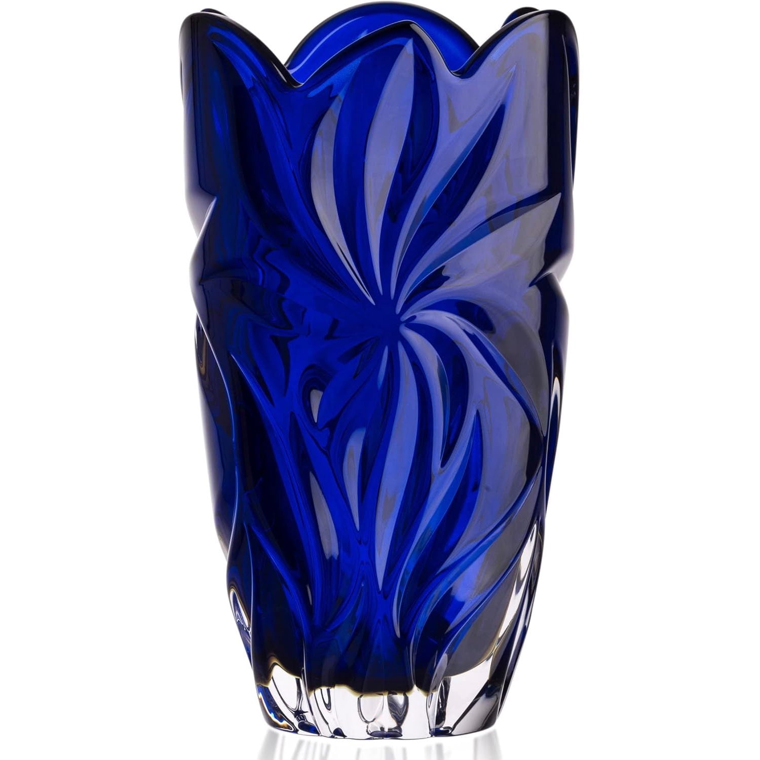 Czech Bohemian Crystal Glass Vase 11"-H Deep Blue ''Flora'' Vintage ...