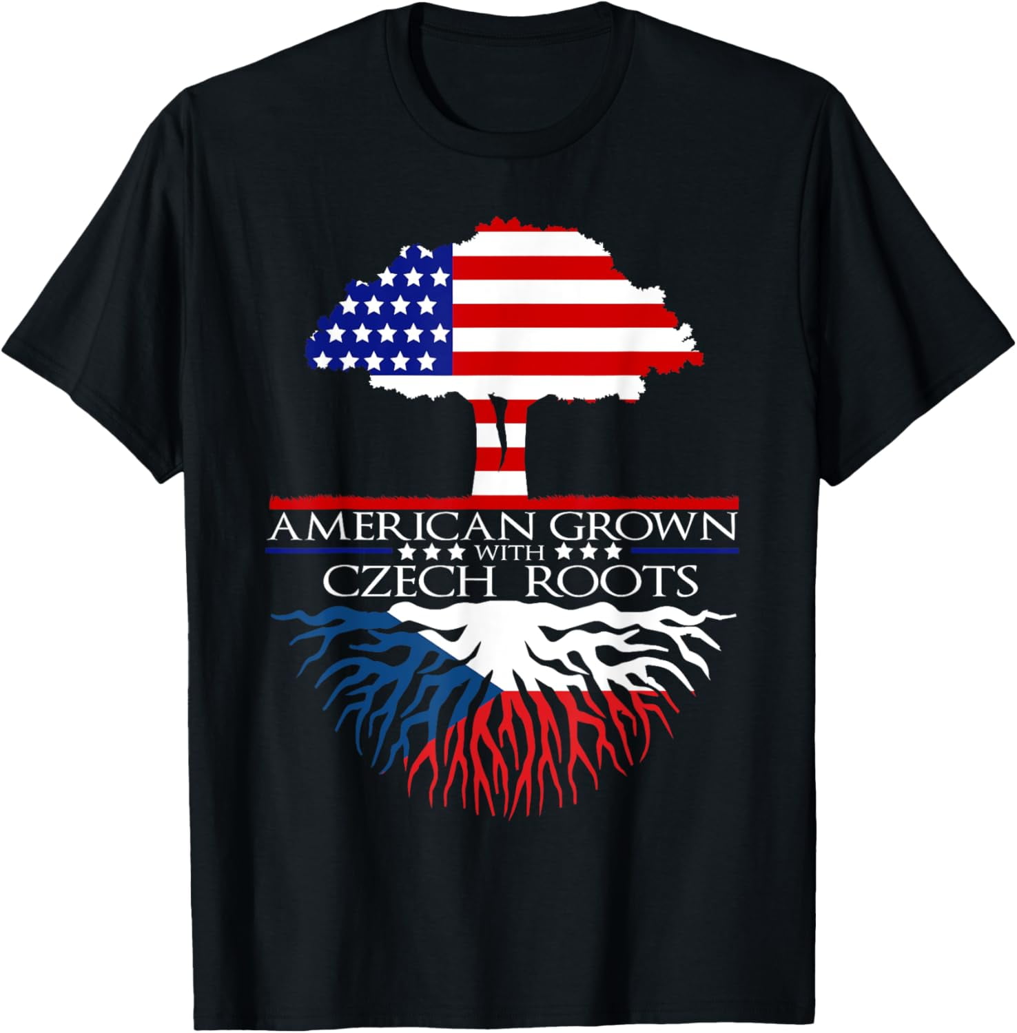 Czech Roots American Grown US Czechoslovakia European Flag T-ShirtMen ...