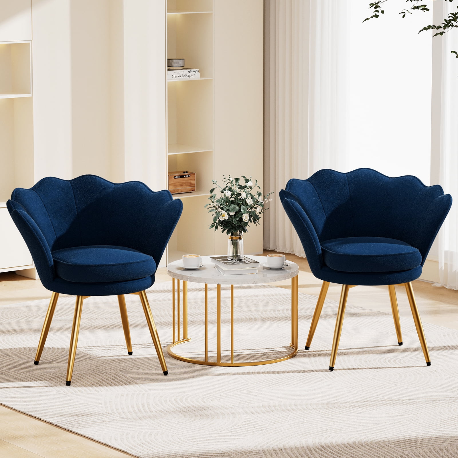 FervorFurn Velvet Vanity Chair Set of 2, Shell Back Accent Chair with ...