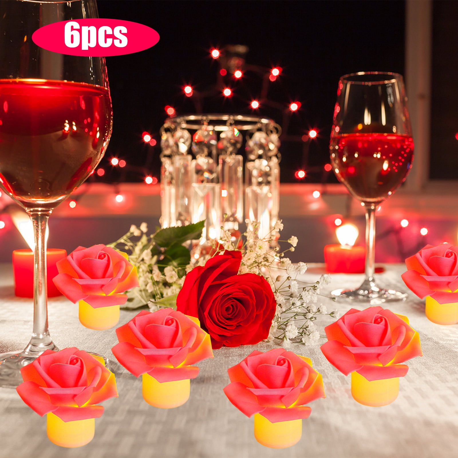 Czzoypi 6 Pack Artificial Rose Tea Light, Valentine's Day Rose Petals ...