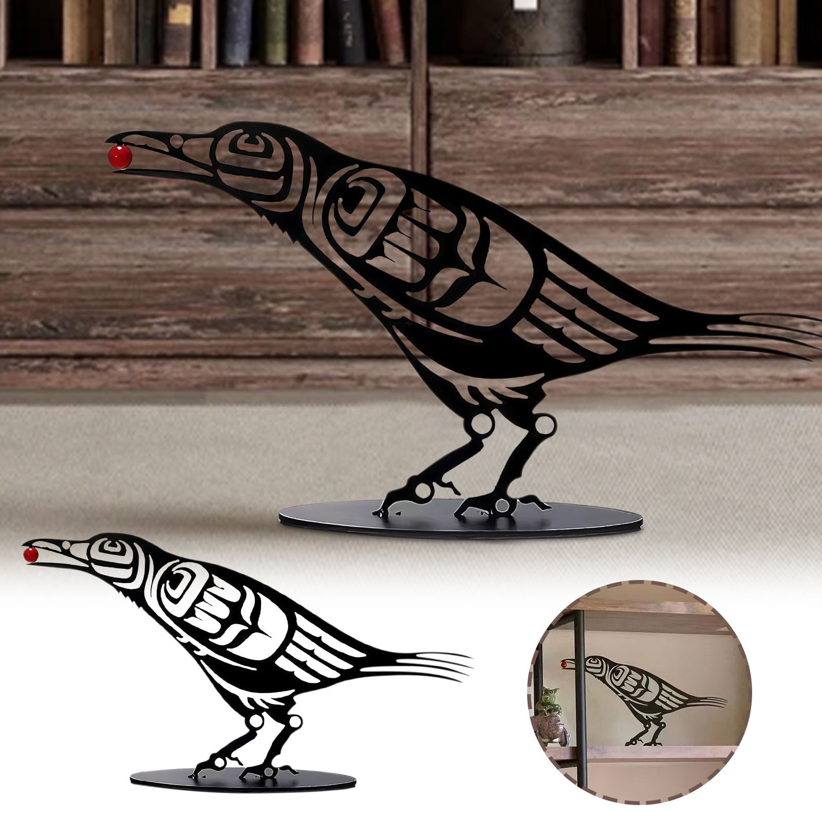 Czzoypi Clearance Metal Ravens with Red Berry Metal Black Crow Yard ...