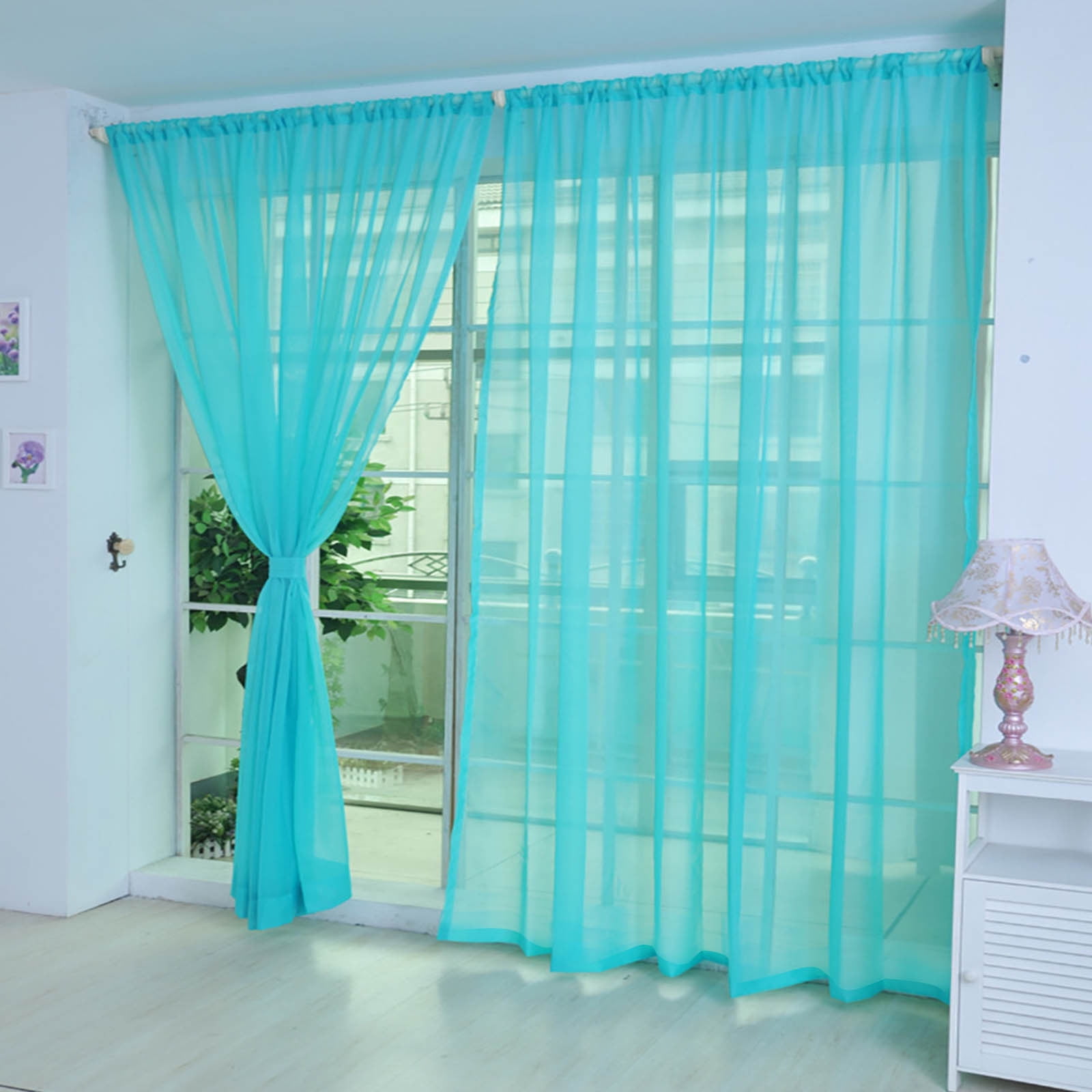 Czzoypi Colorful Gauze Sheer Curtains, Sheer Blue Curtains for Bedroom ...