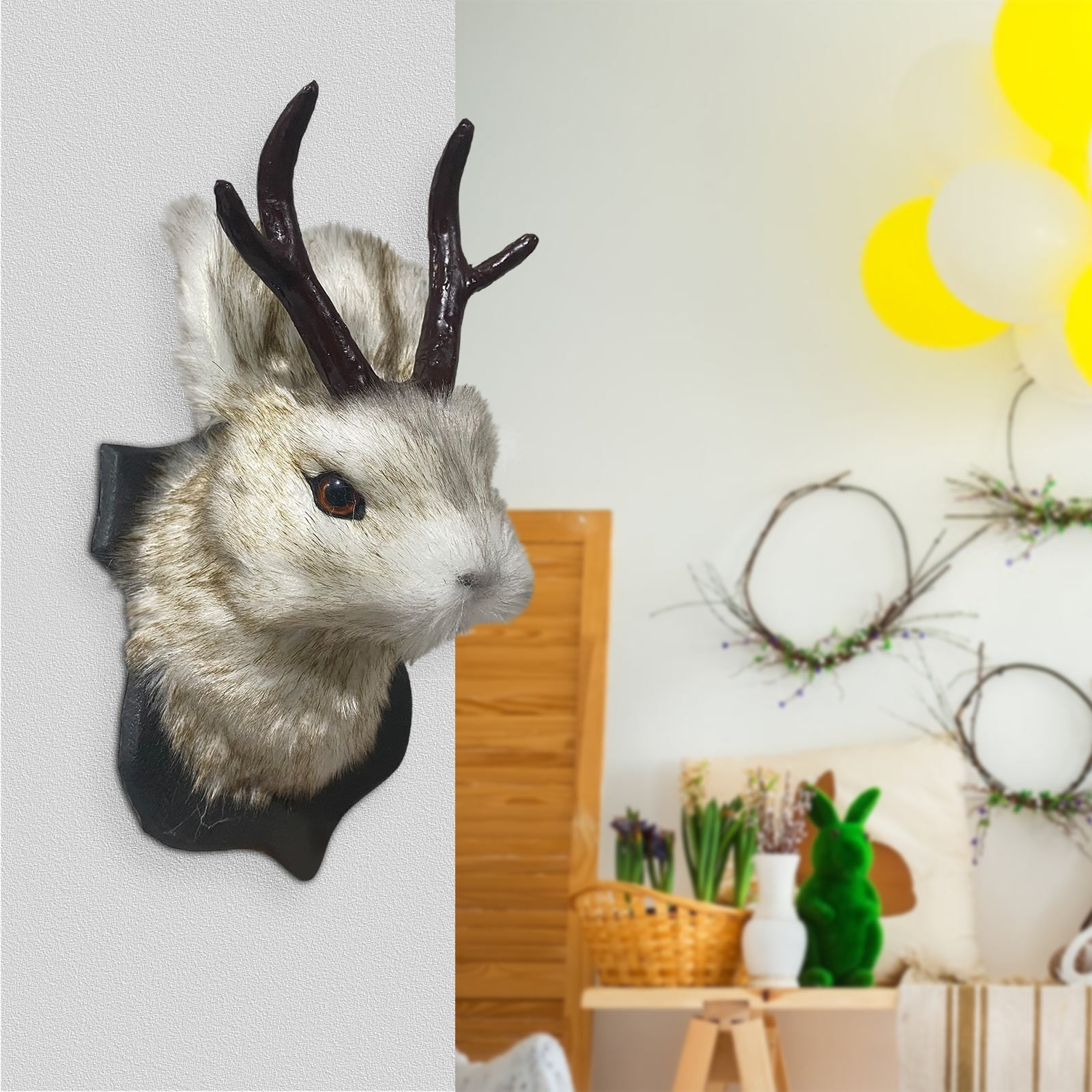Czzoypi Imitation Rabbit Head Wall Hanging Faux Fur Decorative Wall ...