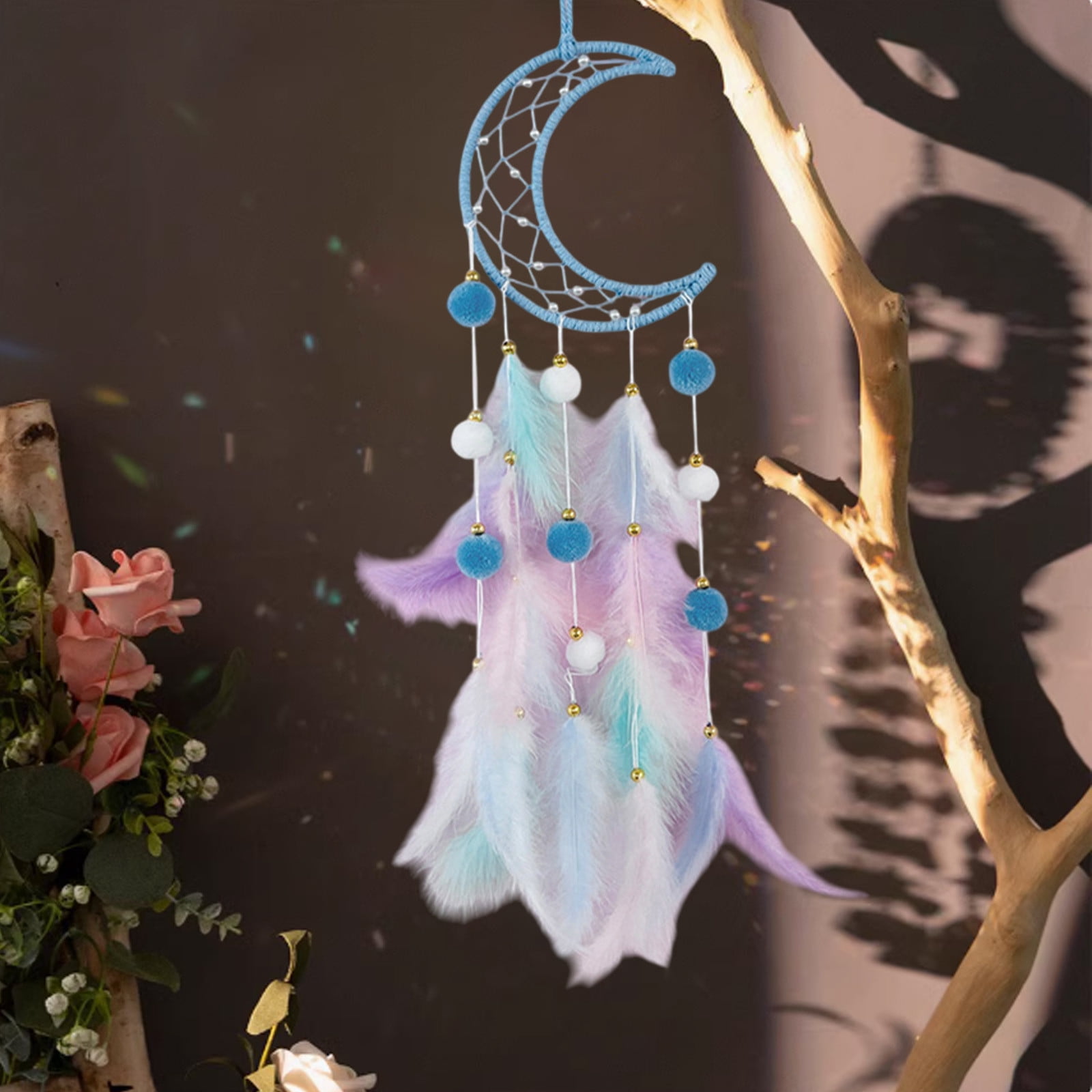 Czzoypi Pretty Jolly Purple Moon Kids Dream Catchers Wall Decor Pompom ...