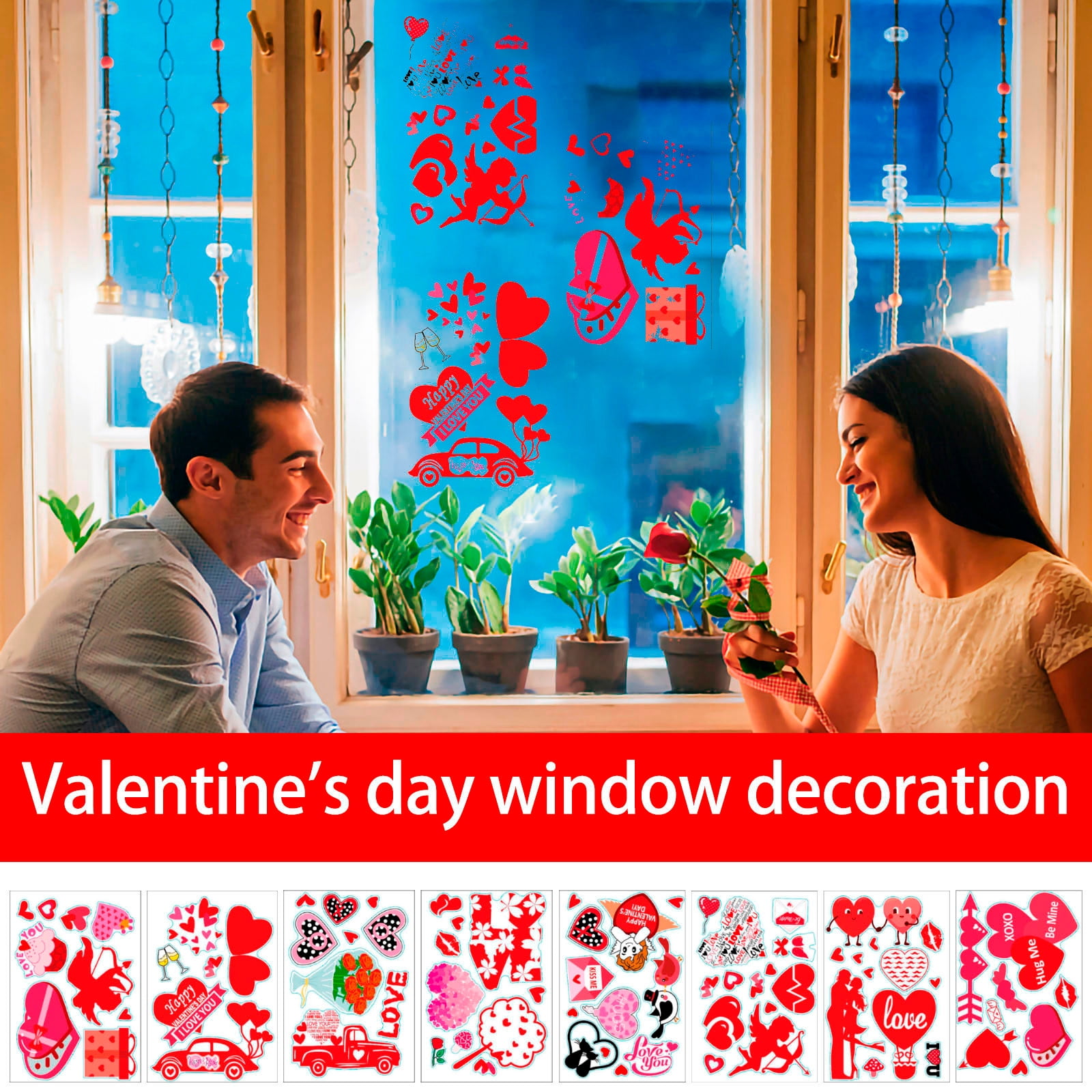Czzoypi Valentine's Day Window Clings Decorations With Removable Window ...