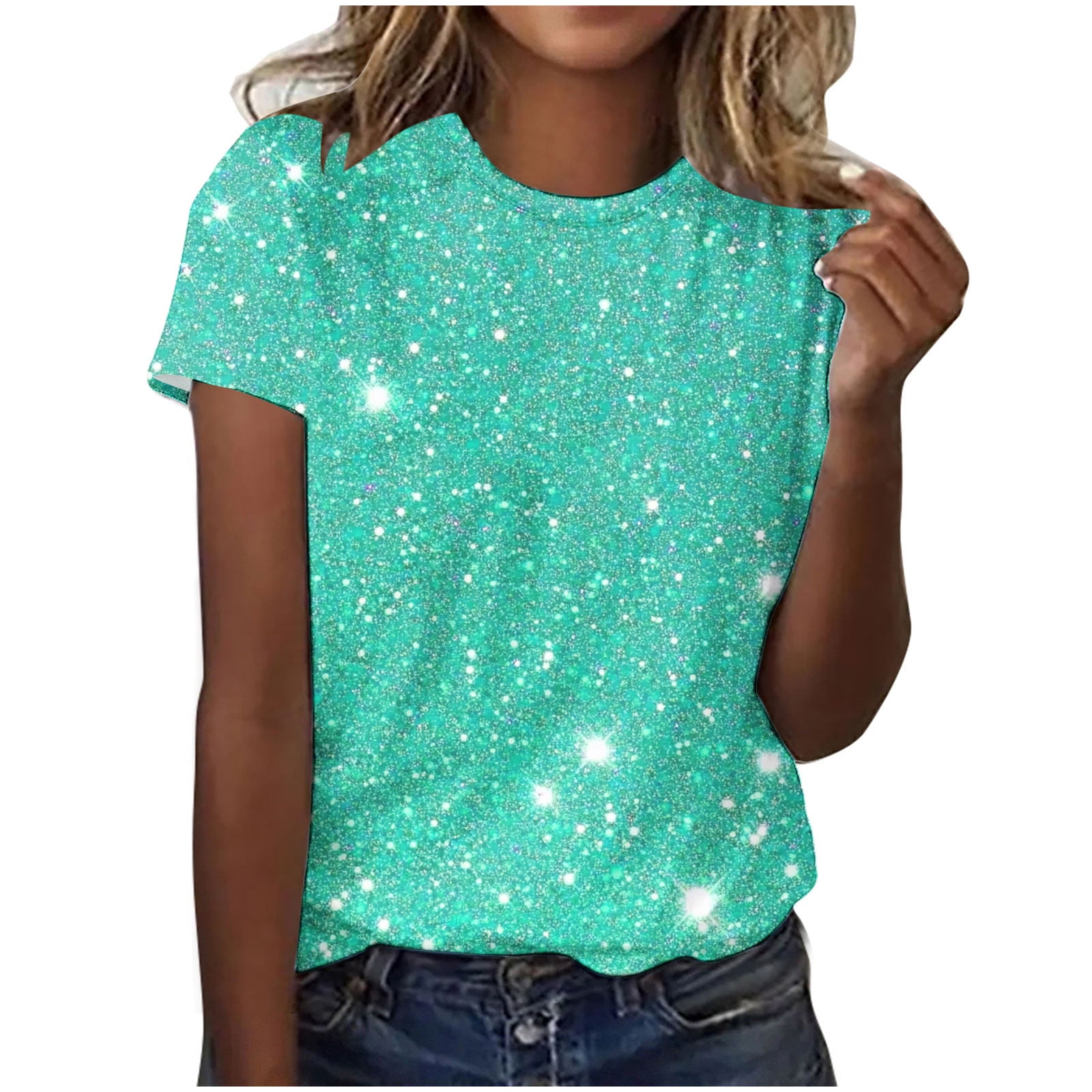 Czzoypi Women Graphic Round Neck Short Sleeve Star Print Casual Trendy ...