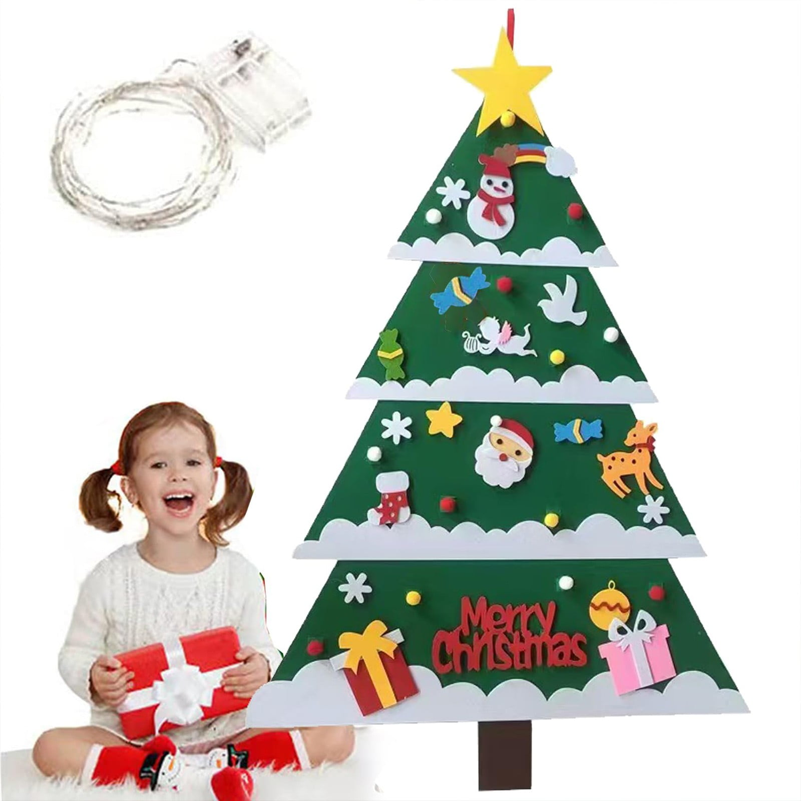 D 14-Piece Felt Christmas Tree Set With 3M Led Lights – Diy Holiday ...