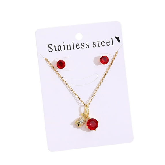 D 304 Stainless Steel Micro Inlay Necklace And Earrings Set, Sweet ...