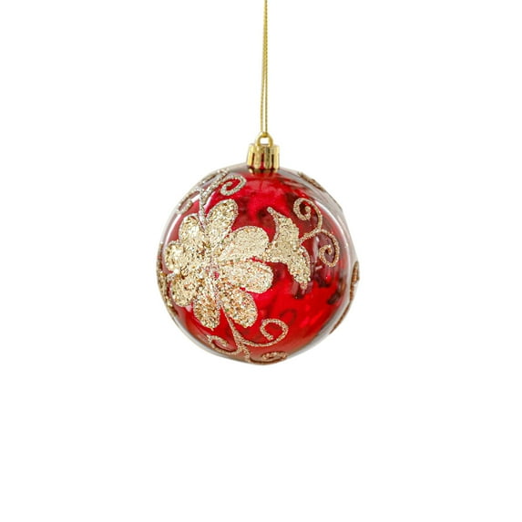 D 8Cm Red Light Up Ball With Gold Glitter Electroplated Ball Christmas ...