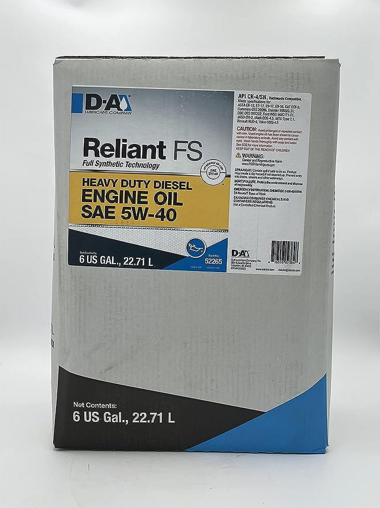D-A LUBRICANT COMPANY 52265, Full Synthetic Engine Oil SAE 5W-40, 6 ...