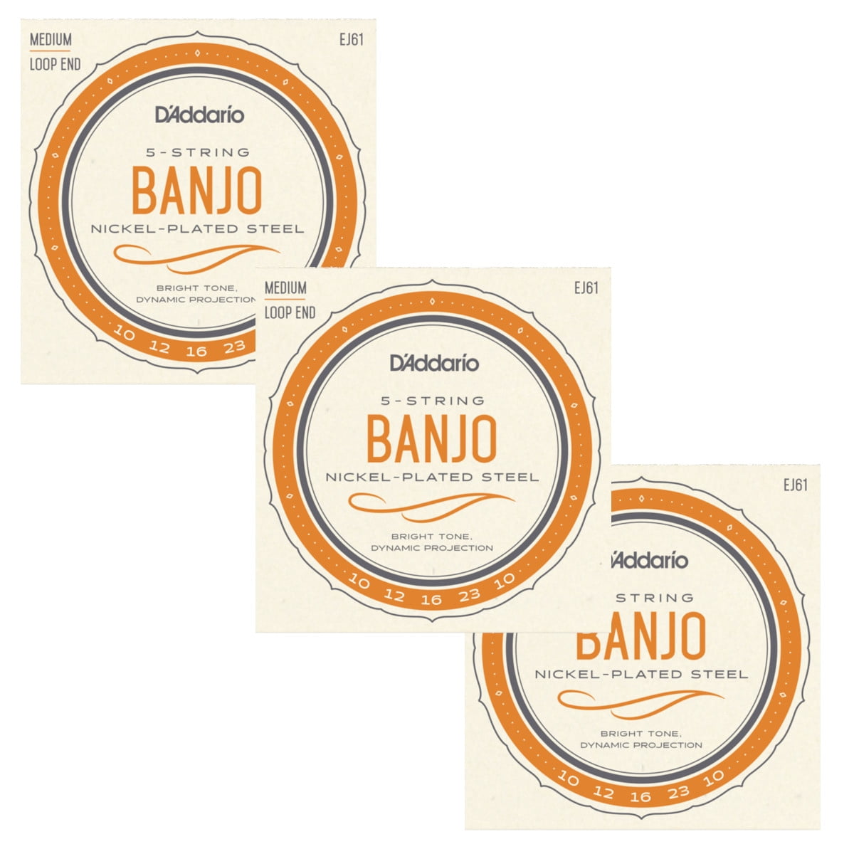 D'Addario Banjo Strings 3-Pack Nickel Steel Loop End Medium EJ61 ...