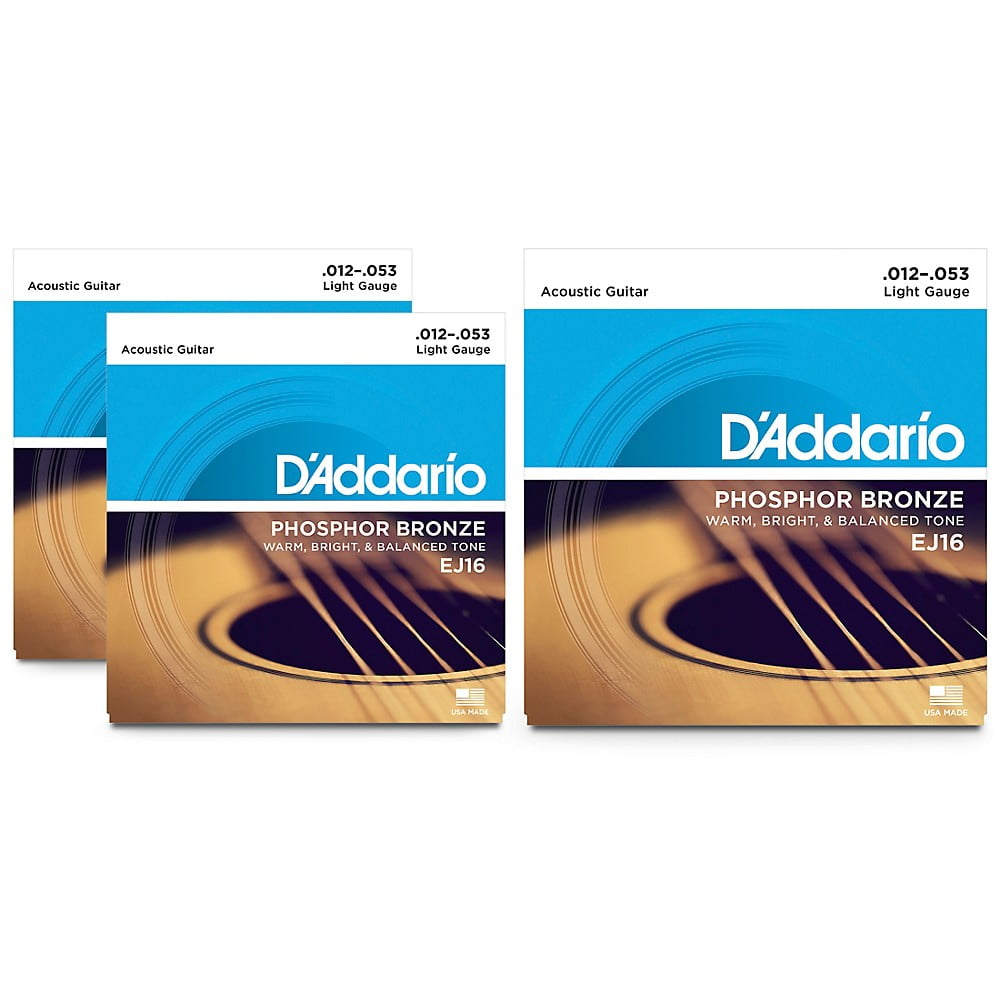 D'Addario EJ16 Phosphor Bronze Light Acoustic Guitar Strings 3 Pack ...