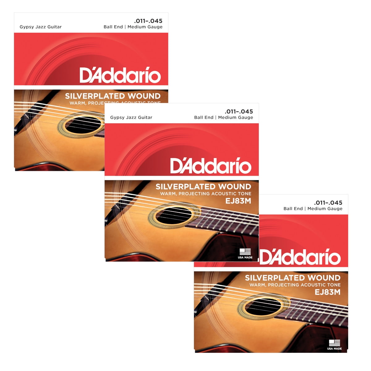 D'Addario Guitar Strings 3-Pack Gypsy Jazz Ball End Wound Silver Plated ...