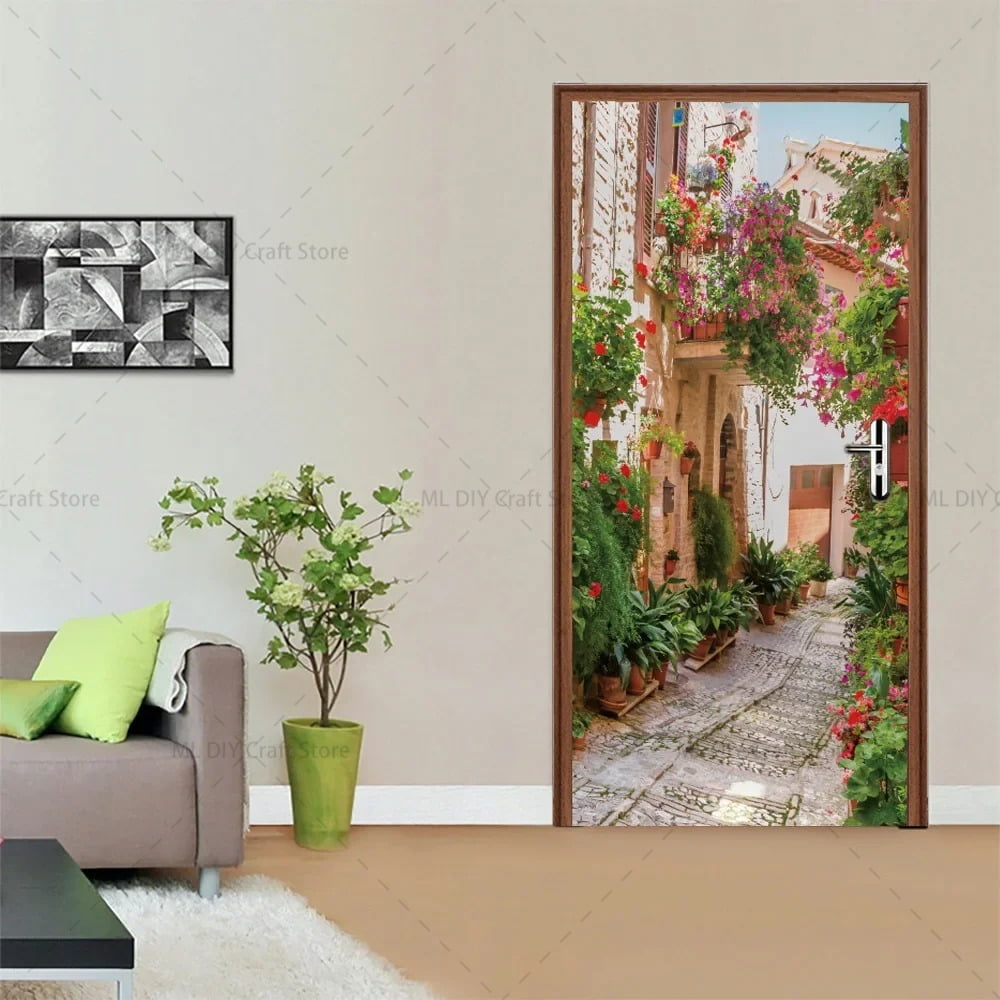 D Arched St Door Design Door Art Sticker Removable Pastoral Style Path ...