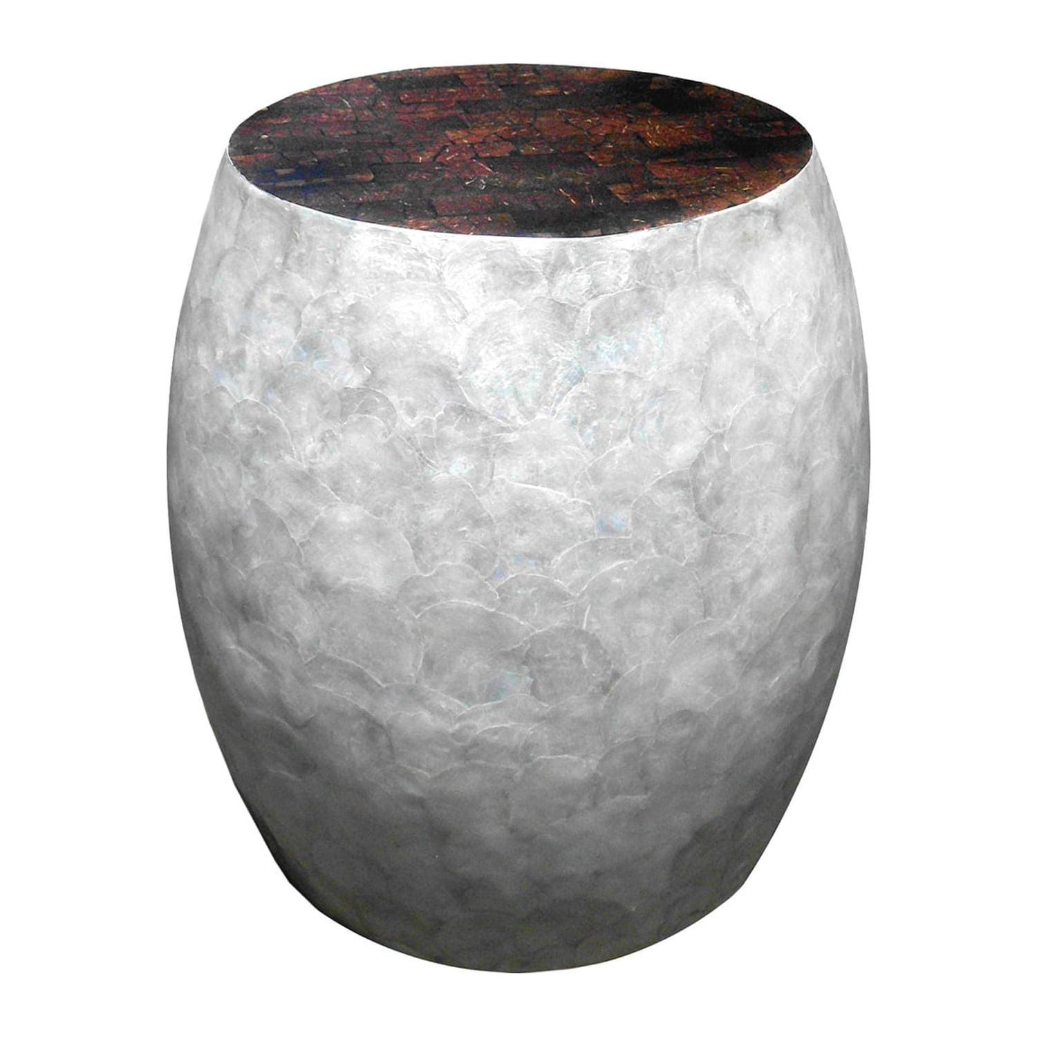D-Art Collection 17" Sea Shell and Wood Coco Stool in Silver and White ...