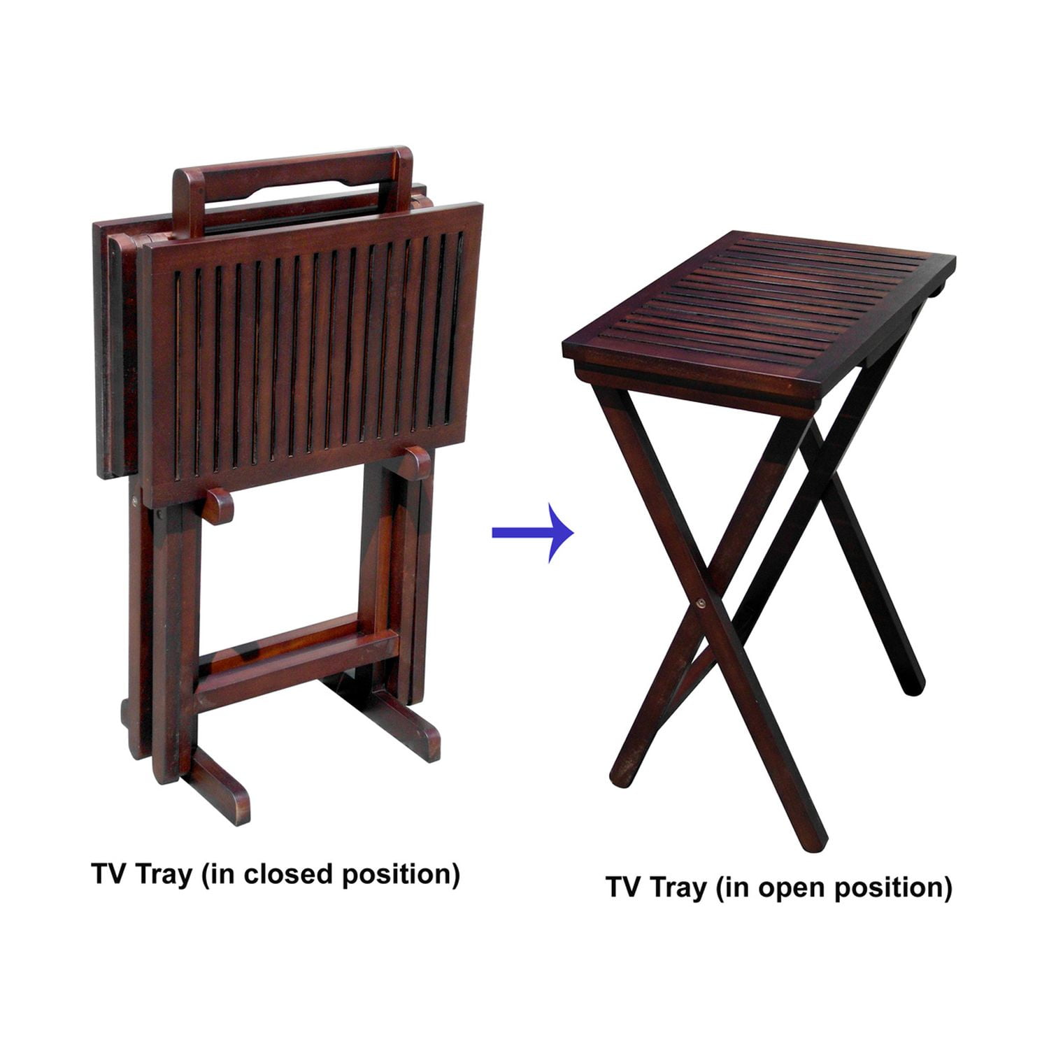D-Art Collection Mahogany Solid Wood TV Tray with 2 Tables and Stand in ...