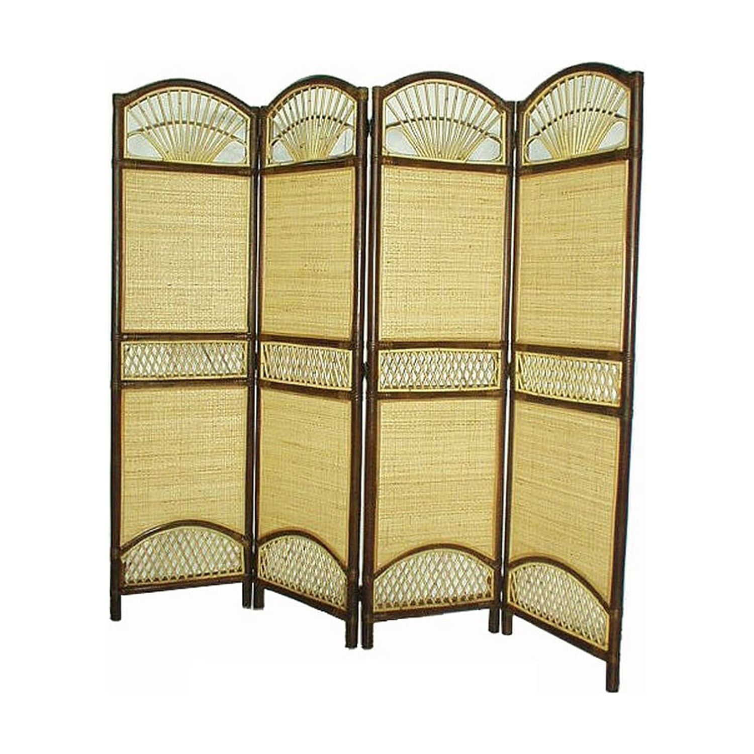D-Art Collection Rattan/Bamboo Tropical 4-Panel Screen Divider in Brown ...