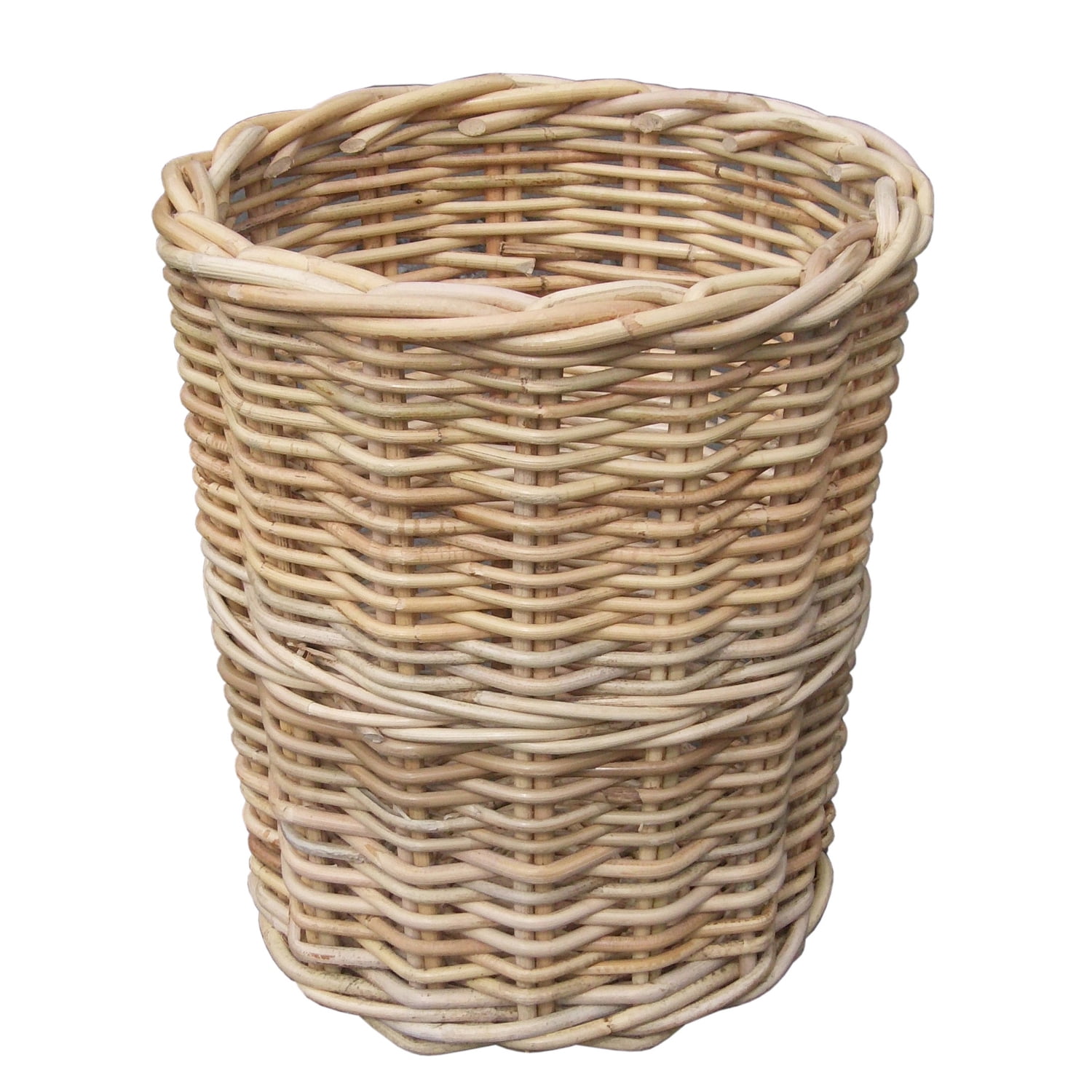 D-Art Collection Round Traditional Wicker/Rattan Trash Bin in Natural ...