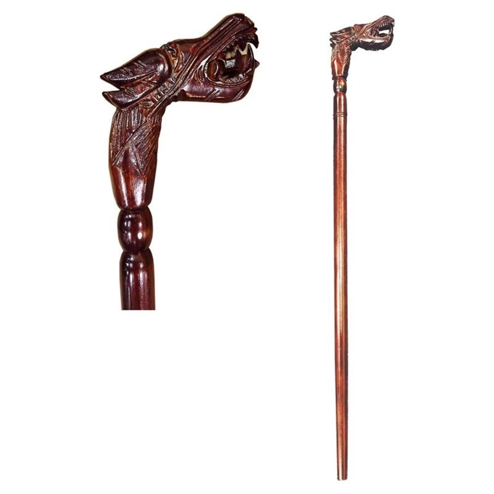 D-Art Collection Teak and Mahogany Solid Wood Dragon Walking Stick in ...