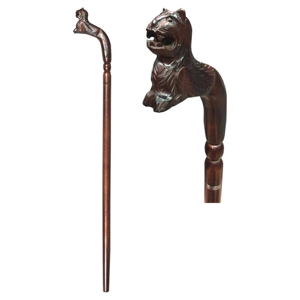 D-Art Collection Teak and Mahogany Solid Wood Tiger Walking Stick in ...
