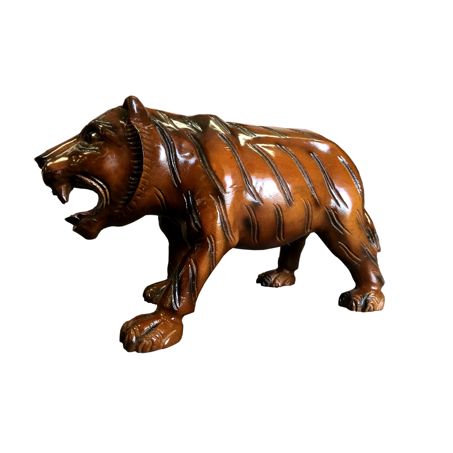 D-Art Collection Traditional Teak/Mahogany Solid Wood Tiger Statue in ...