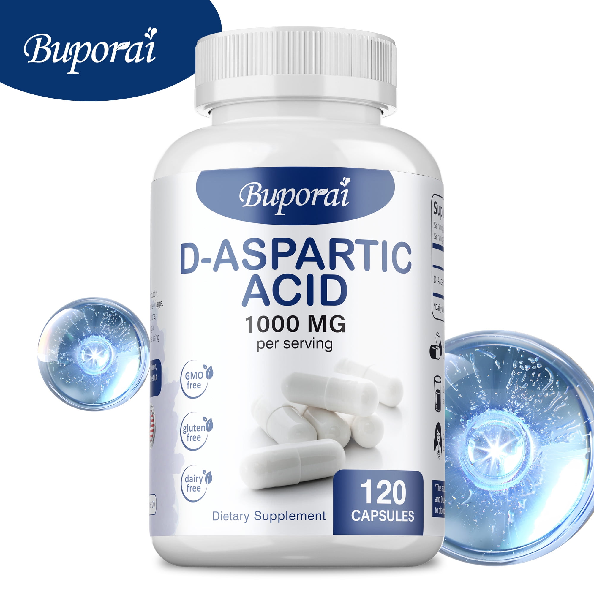 D-Aspartic Acid (DAA) 1000mg - Premium Amino Acid, Male Hormone Booster ...