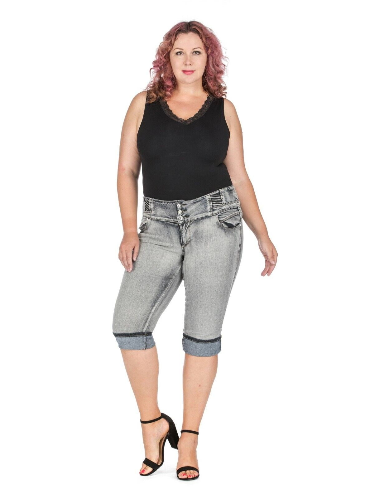 D&B Premium Women's Plus Size Blue Grey BLACK Stretch Denim CAPRI Jeans - Walmart.com