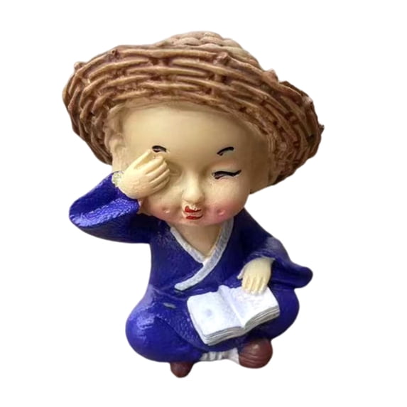 D Brazilian Wood Potted Plant Decor Mini Monk Figurine Set For Home ...