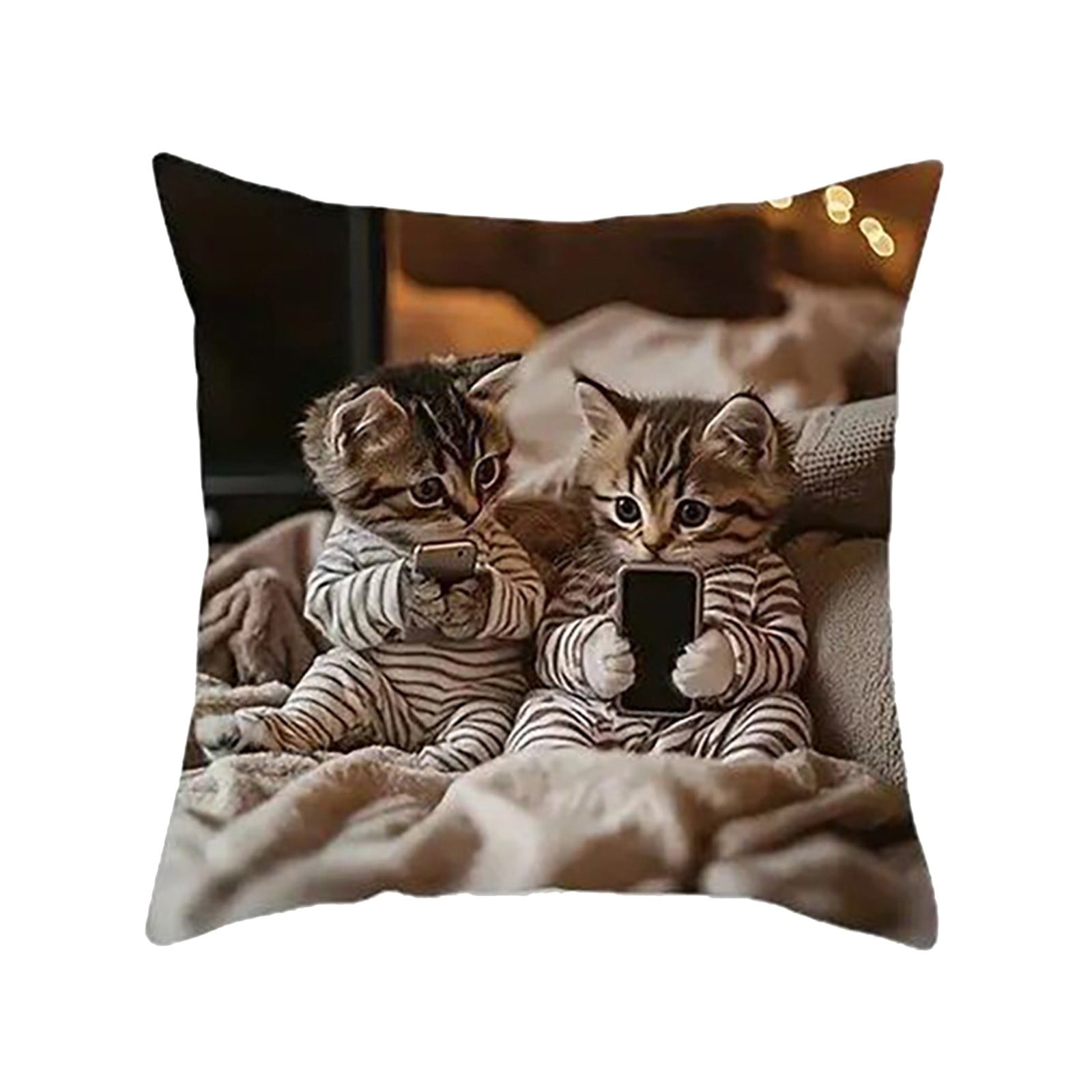 D Cat Patterned Cushion Cover Decorative Pillowcase Soft Fabric Hidden ...